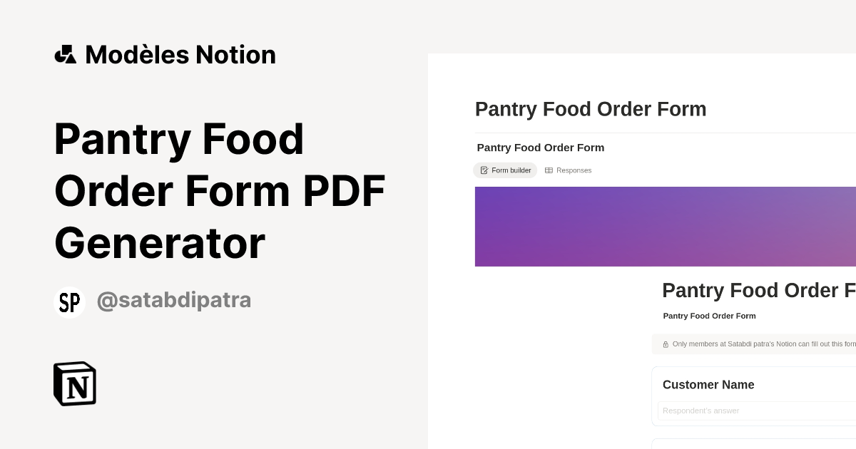 Pantry Food Order Form PDF Generator | Modèle créé par Satabdi Patra ...
