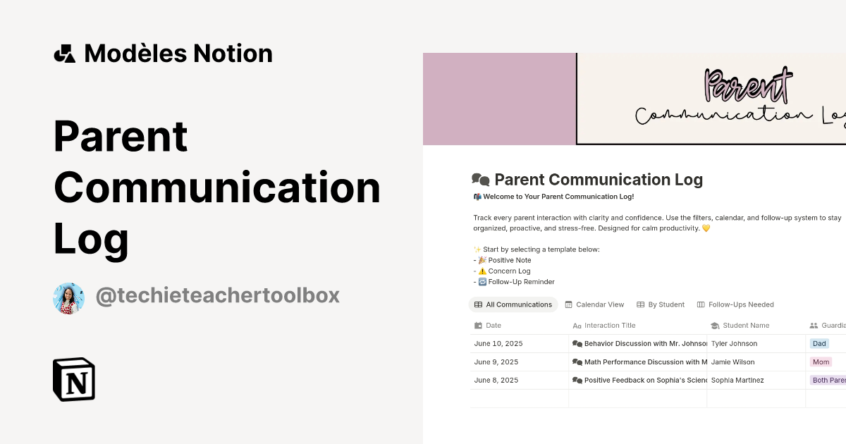 Parent Communication Log | Modèle créé par The Techie Teacher Toolbox ...
