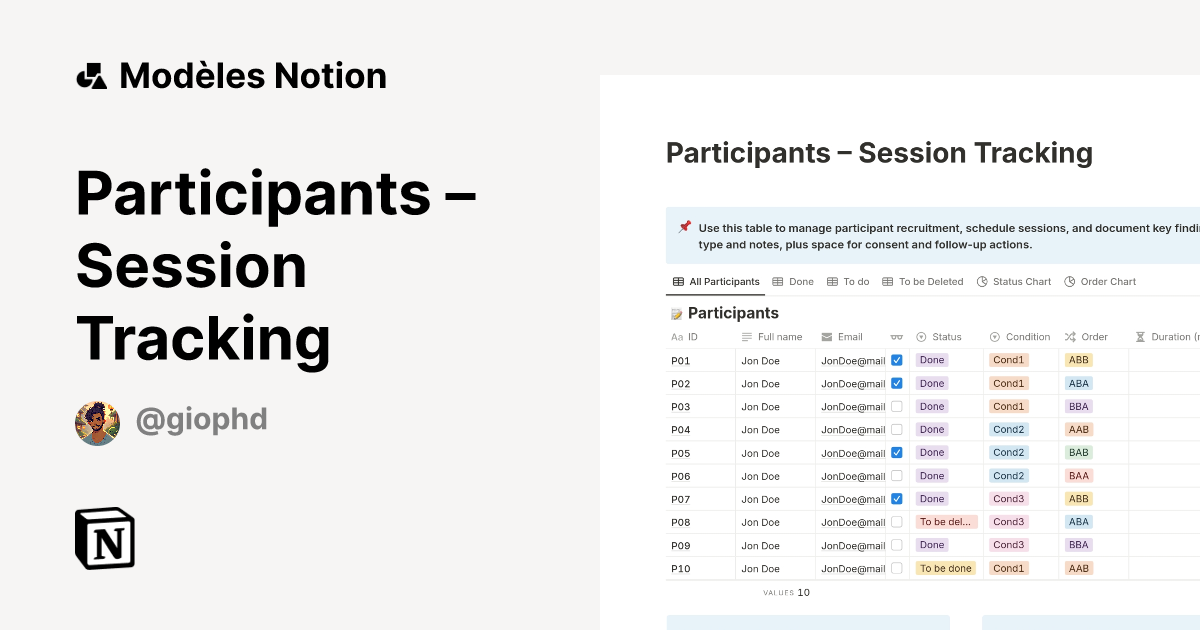 Modèle Participants – Session Tracking | Marketplace Notion