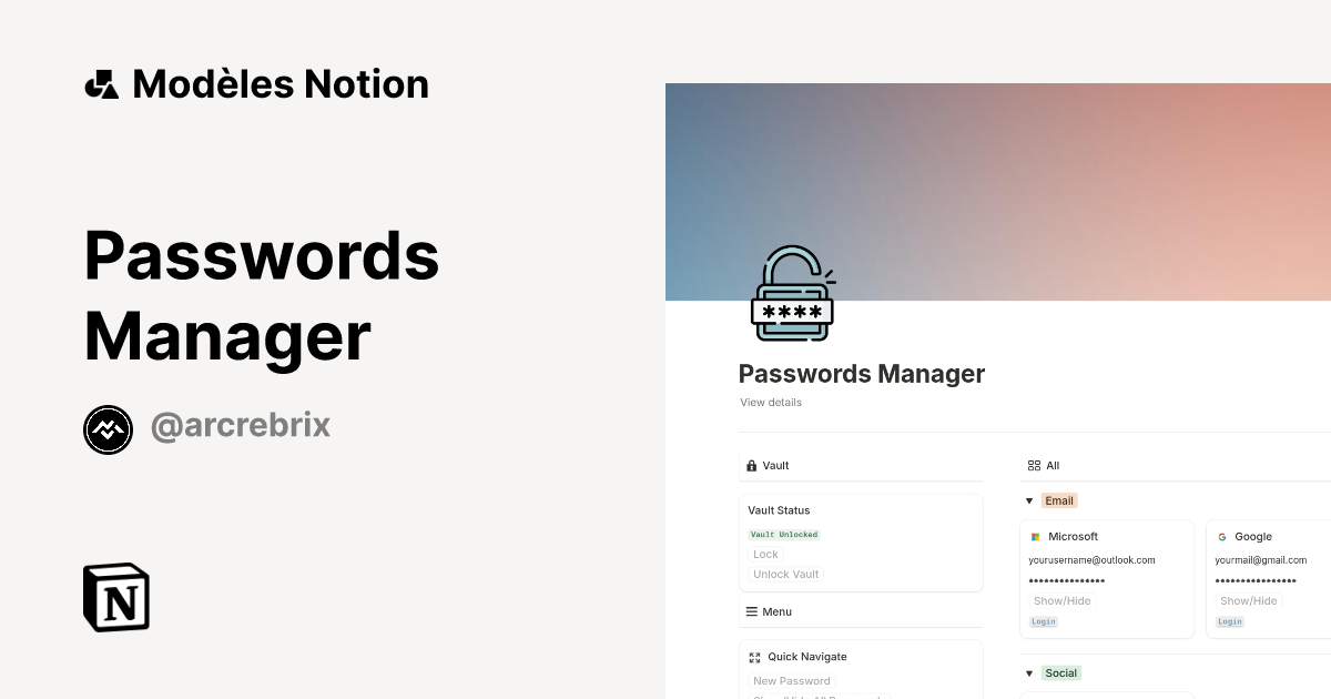 Modèle Passwords Manager | Marketplace Notion