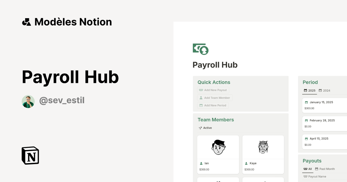 Payroll Hub | Modèle créé par Sev Estil | Marketplace Notion