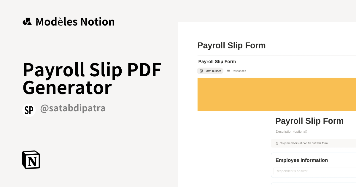 Modèle Payroll Slip PDF Generator | Marketplace Notion