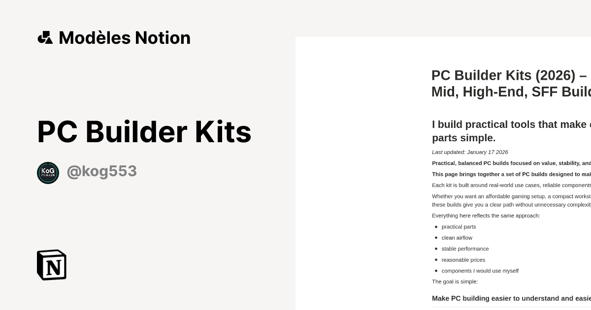 Modèle PC Builder Kits | Marketplace Notion