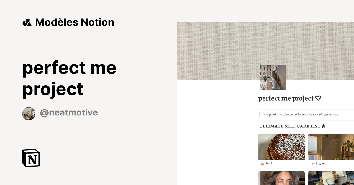 perfect me project | Modèle créé par sara | Marketplace Notion