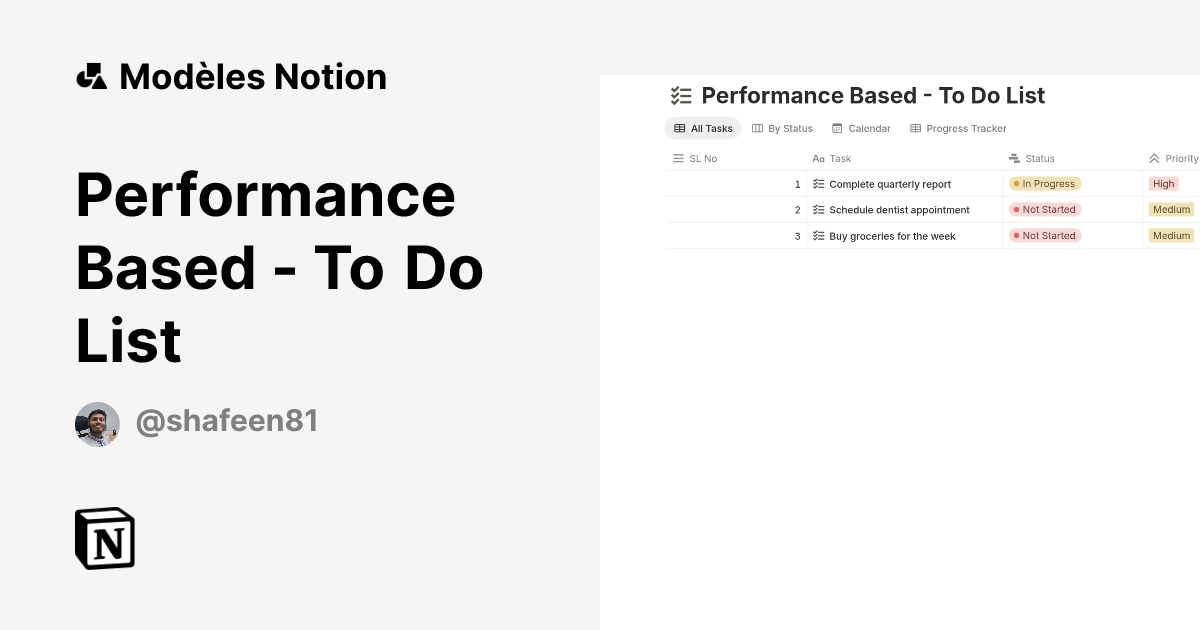 Modèle Performance Based - To Do List | Marketplace Notion