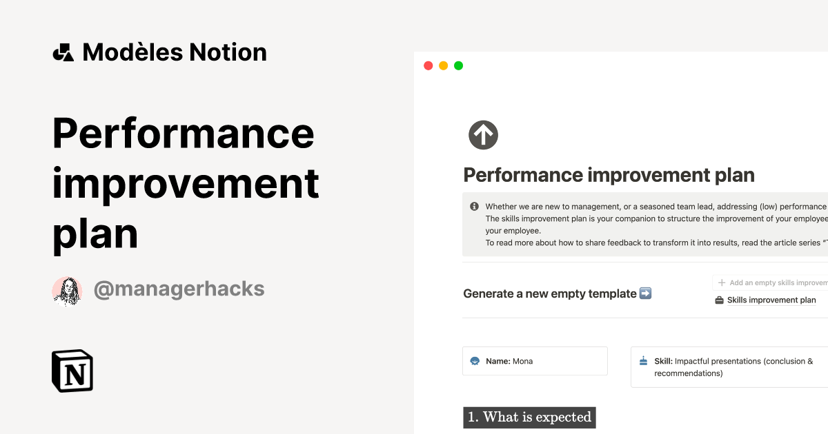 Modèle Performance improvement plan | Marketplace Notion