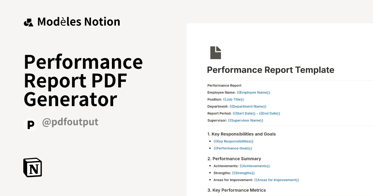 Performance Report PDF Generator | Modèle créé par PDFOutput | Marketplace Notion