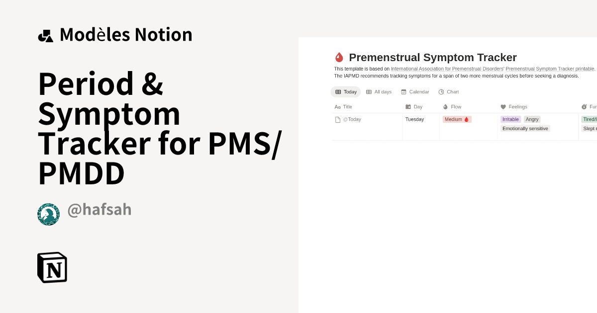 Modèle Period & Symptom Tracker for PMS/PMDD | Marketplace Notion