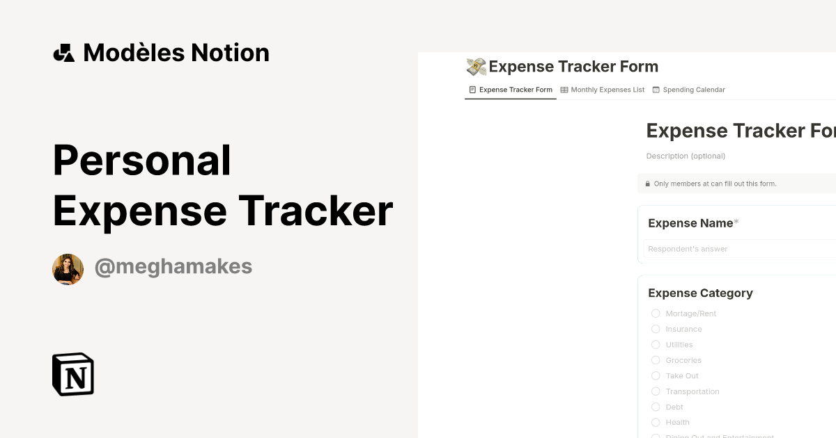 Modèle Personal Expense Tracker | Marketplace Notion