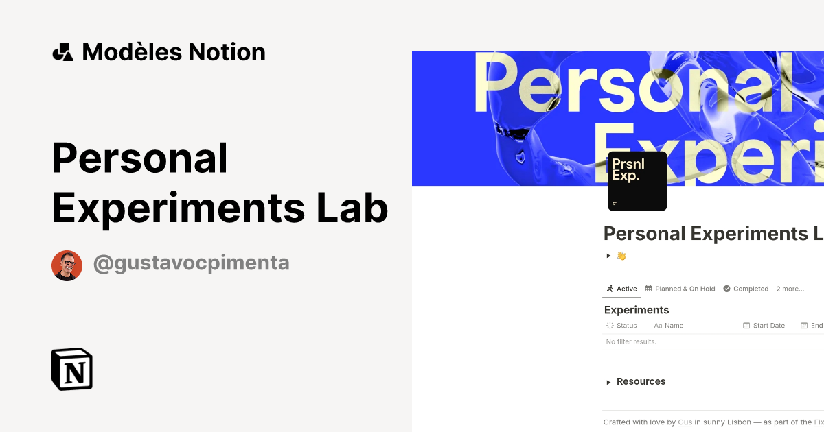 Modèle Personal Experiments Lab | Marketplace Notion