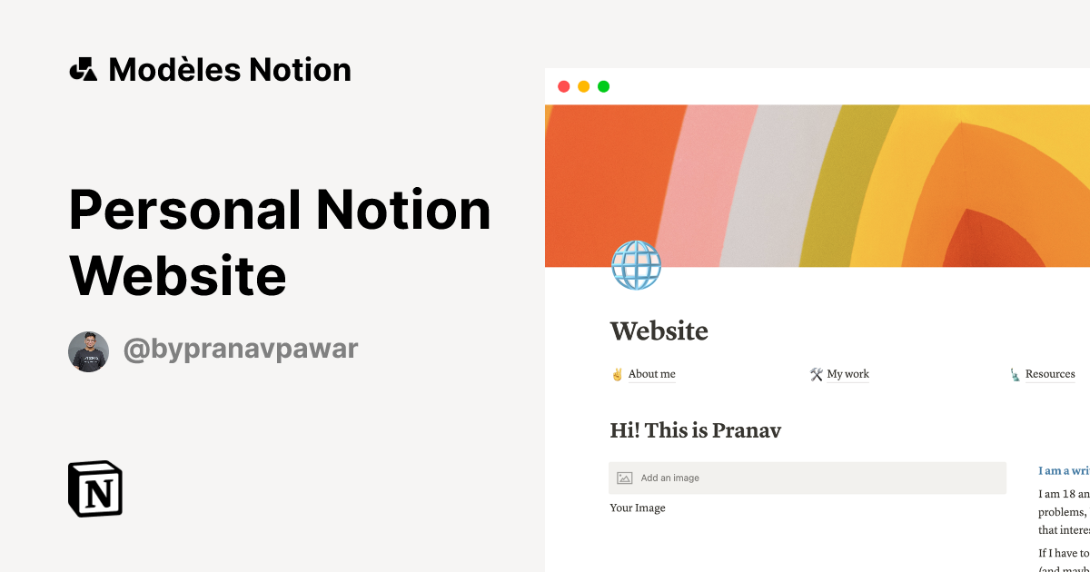 Personal Notion Website | Modèle créé par Pranav Pawar | Marketplace Notion