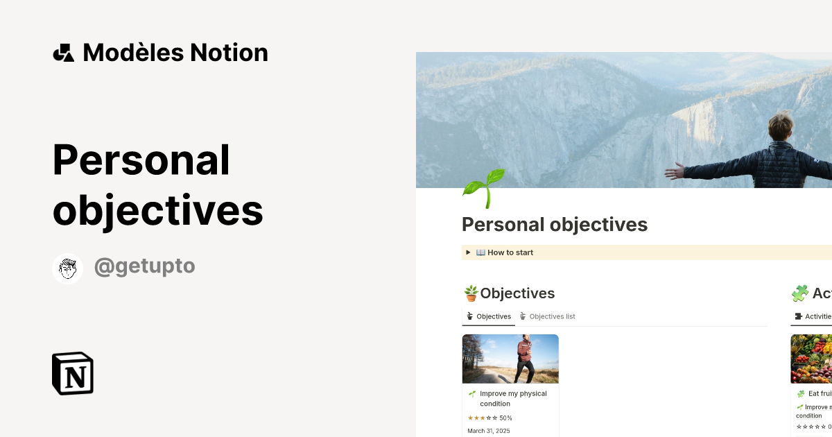 Modèle Personal objectives | Marketplace Notion