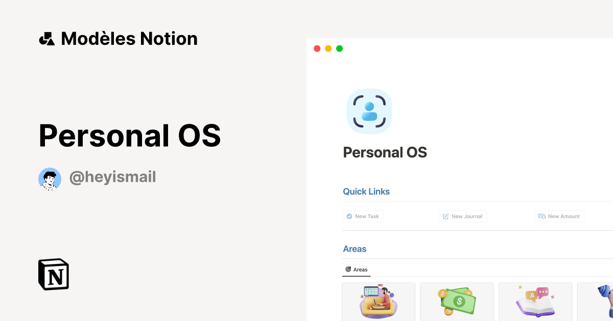 Personal OS | Modèle créé par heyismail | Marketplace Notion