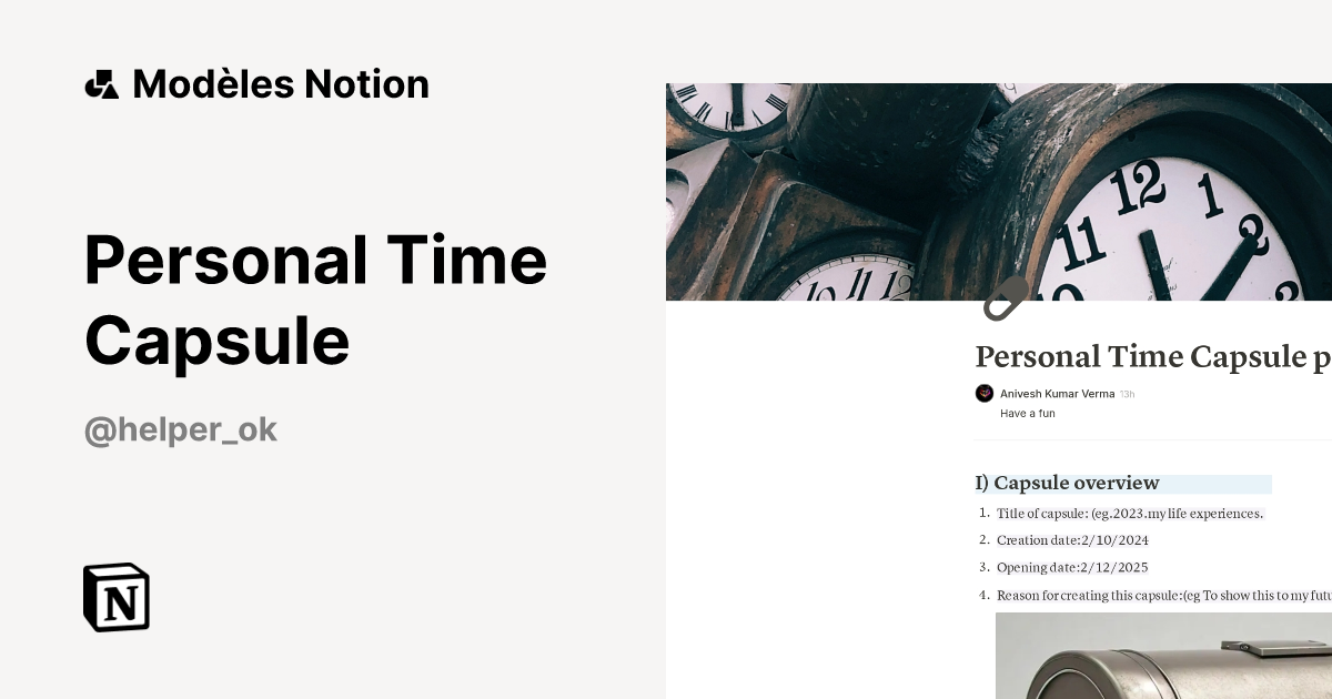 Modèle Personal Time Capsule | Marketplace Notion