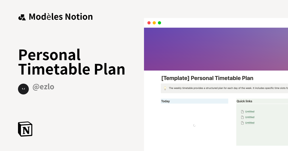 Personal Timetable Plan | Modèle créé par Ezlo | Marketplace Notion
