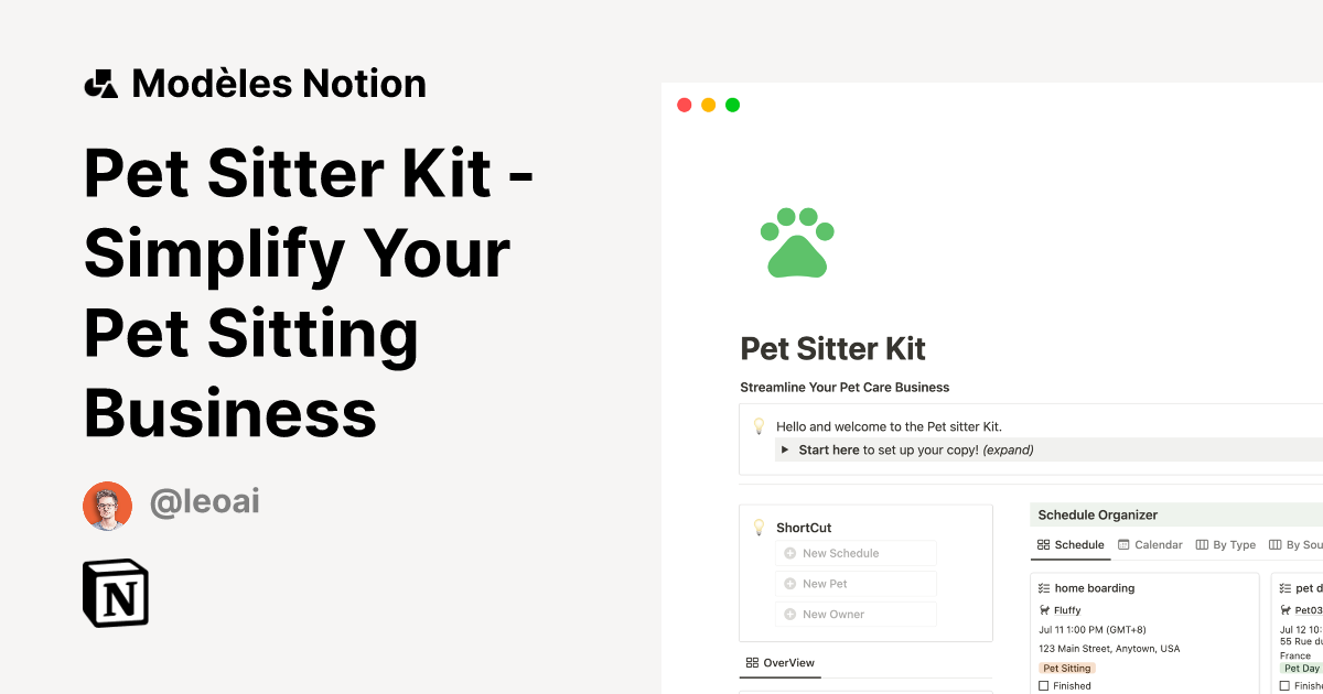 Modèle Pet Sitter Kit - Simplify Your Pet Sitting Business | Marketplace Notion