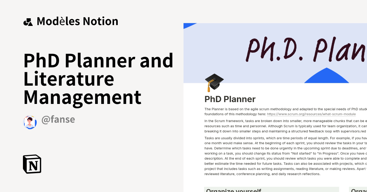 Modèle PhD Planner and Literature Management | Marketplace Notion