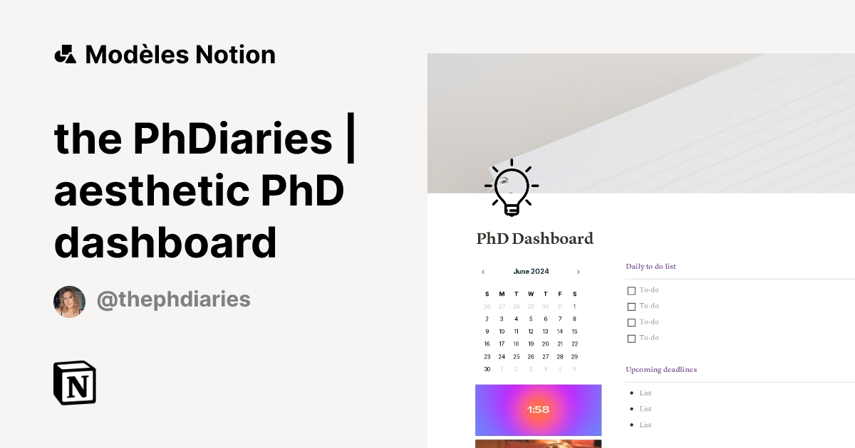 the PhDiaries | aesthetic PhD dashboard | Modèle créé par Chrissie ...