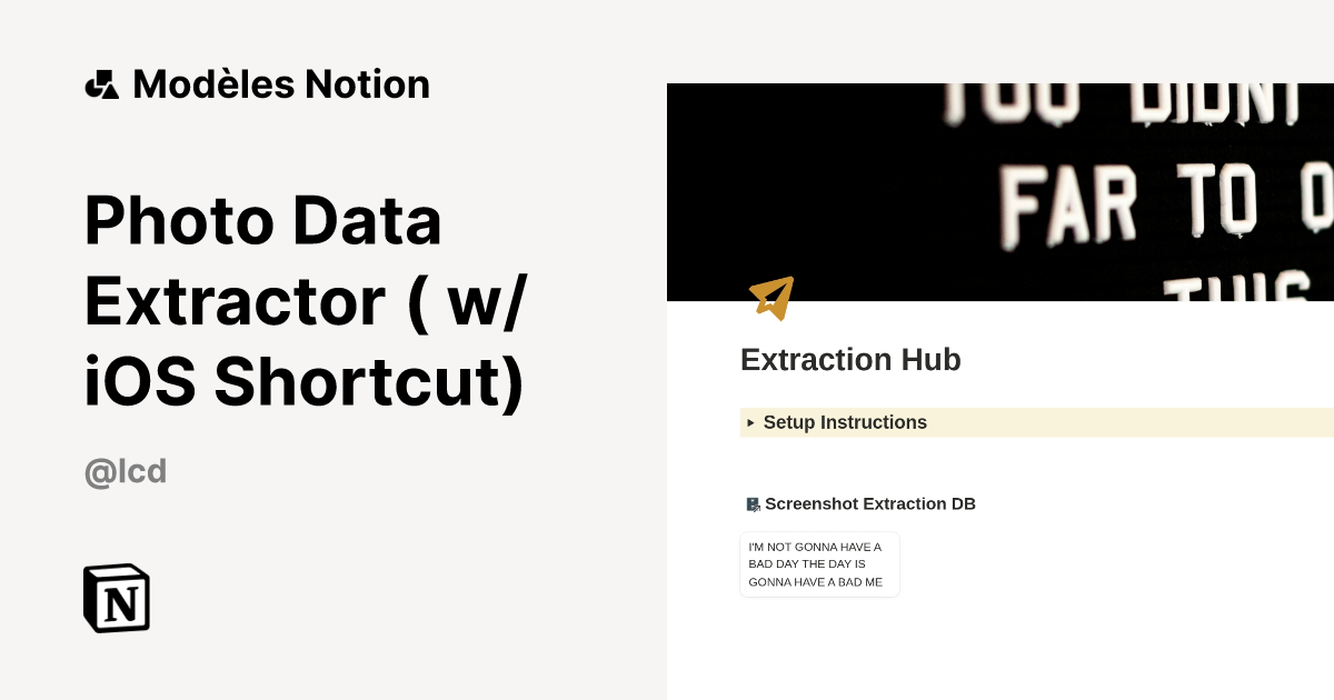 Photo Data Extractor ( w/ iOS Shortcut) | Modèle créé par Lion's Crest ...