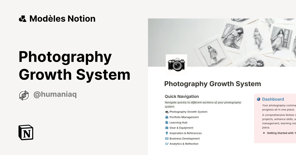 Modèle Photography Growth System | Marketplace Notion