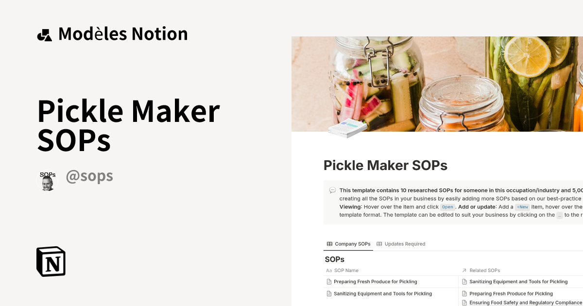 Pickle Maker SOPs | Modèle créé par SOPs | Marketplace Notion