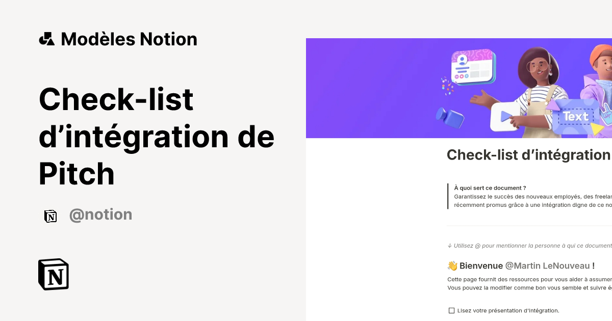 Modèle Check-list d’intégration de Pitch 2026 | Marketplace Notion