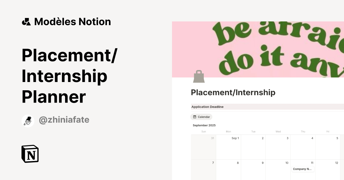 Placement/Internship Planner | Modèle créé par Zatetemplate | Marketplace Notion