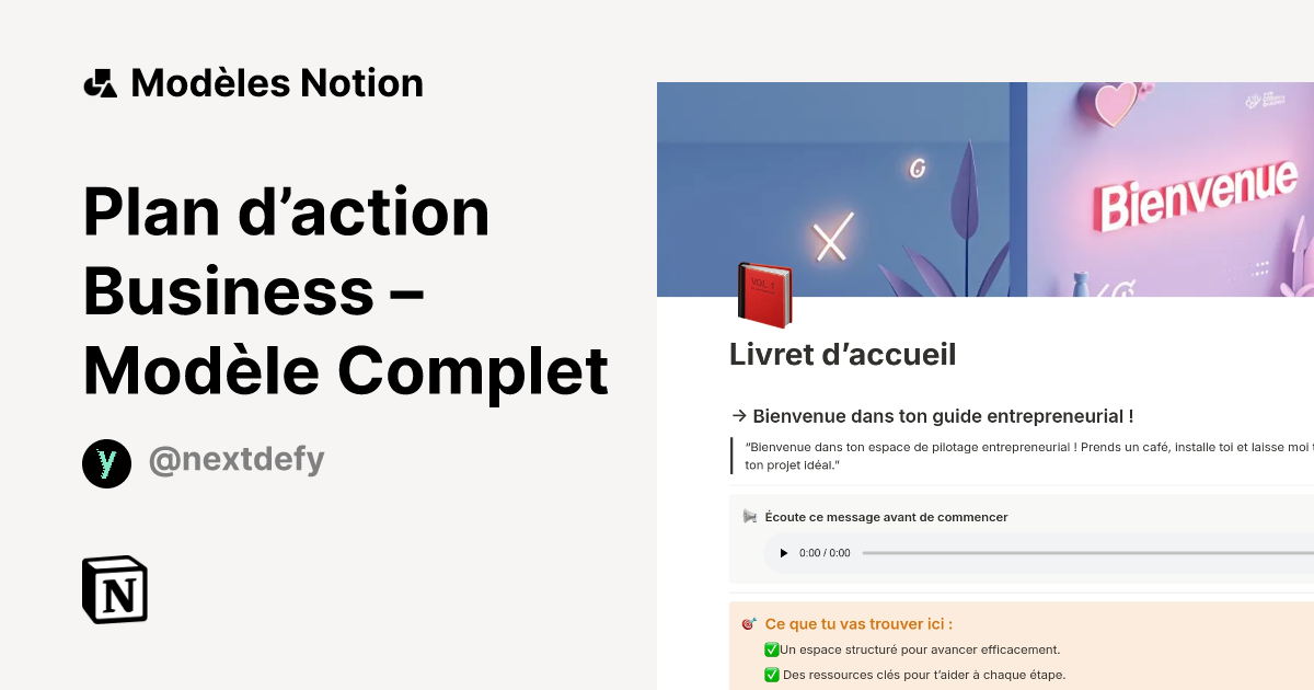 Plan d’action Business – Modèle Complet | Modèle créé par Nextdefy ...