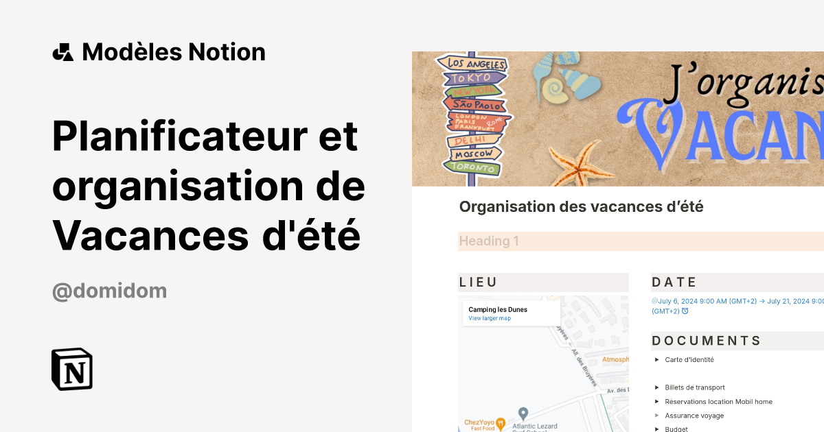 Planificateur et organisation de Vacances d'été | Modèle créé par ...