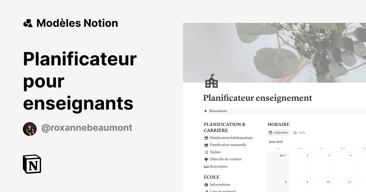 Modèle Planificateur pour enseignants | Marketplace Notion