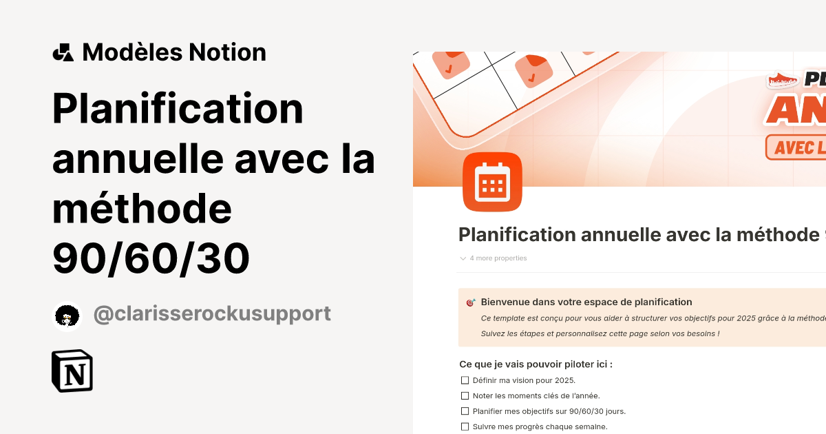 Planification annuelle avec la méthode 90/60/30 | Modèle créé par Clarisse Rock U Support ...
