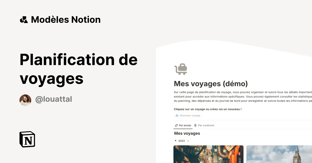 Modèle Planification de voyages | Marketplace Notion
