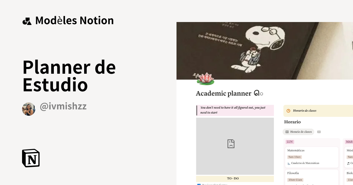 Planner de Estudio | Modèle créé par Ivanna | Marketplace Notion