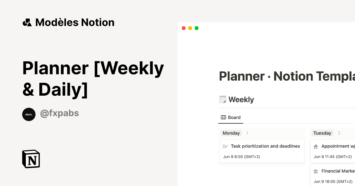 Modèle Planner [Weekly & Daily] | Marketplace Notion