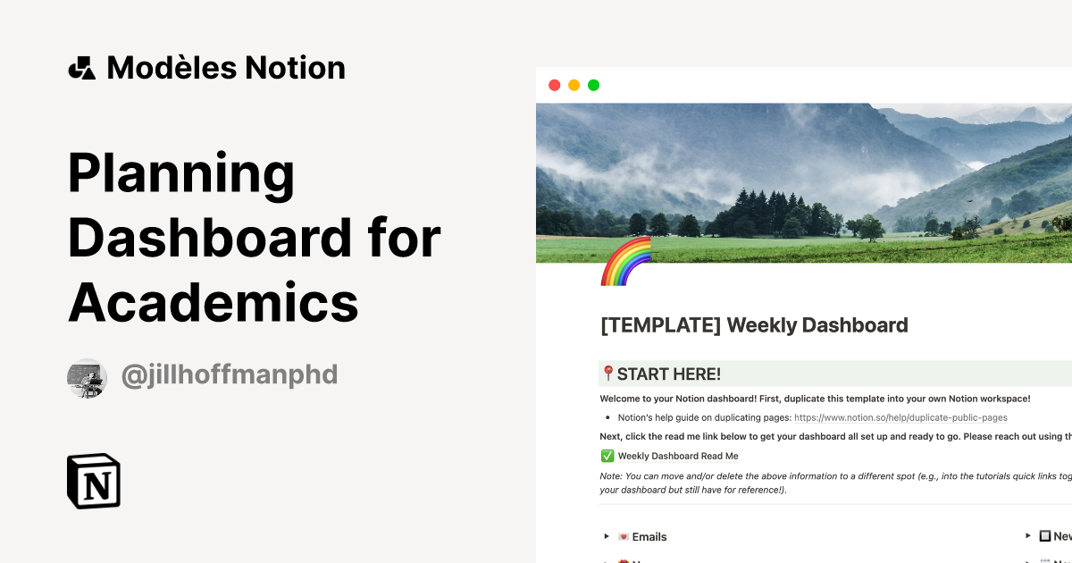 Planning Dashboard for Academics | Modèle créé par Jill Hoffman | Marketplace Notion