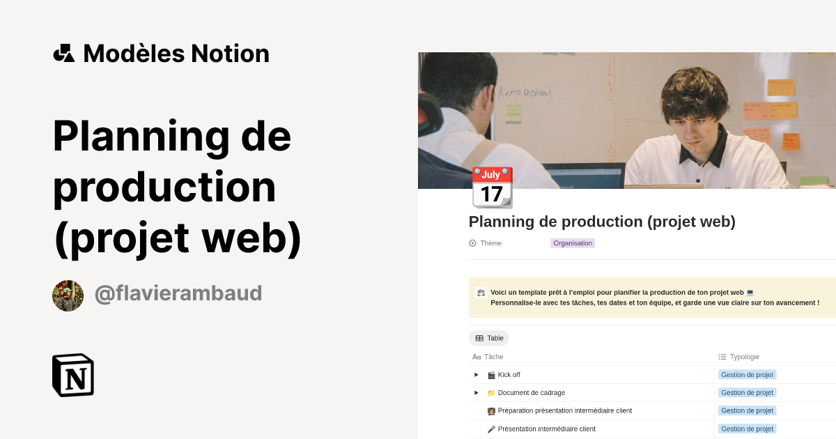 Planning de production (projet web) | Modèle créé par Flavie Rambaud ...