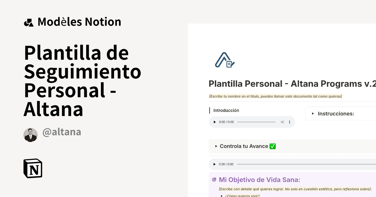 Modèle Plantilla de Seguimiento Personal - Altana | Marketplace Notion