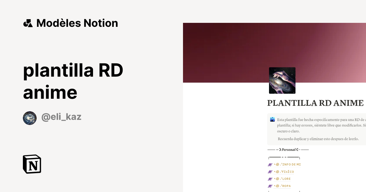 Modèle plantilla RD anime | Marketplace Notion