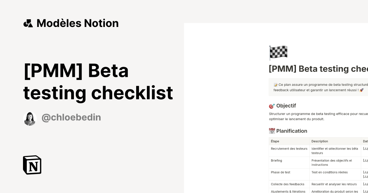 Modèle Pmm Beta Testing Checklist Marketplace Notion