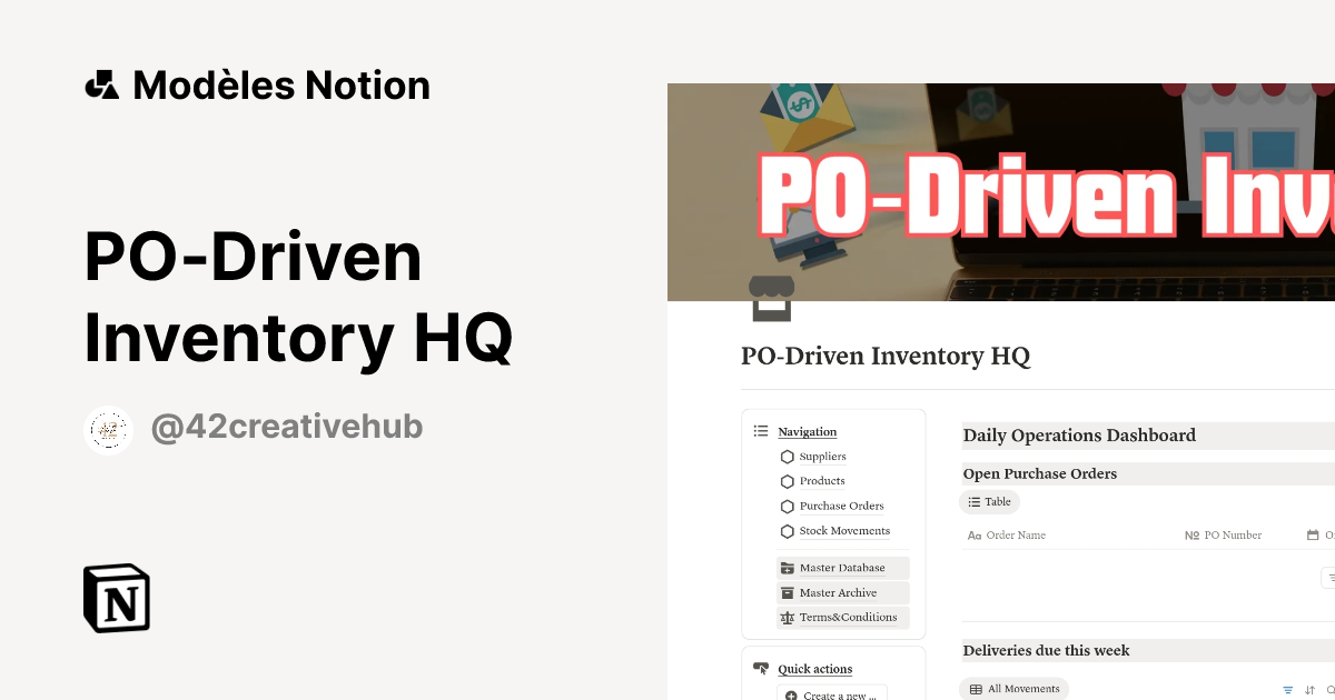 PO‑Driven Inventory HQ | Modèle créé par 42 Creative Hub | Marketplace ...
