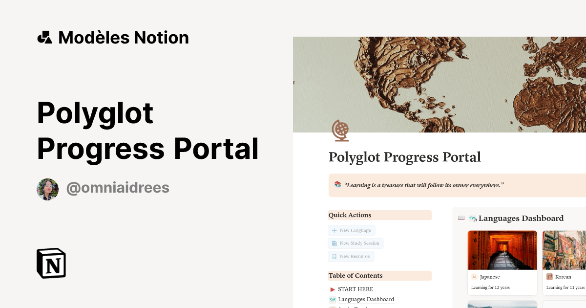 Polyglot Progress Portal | Modèle créé par Omnia | Marketplace Notion
