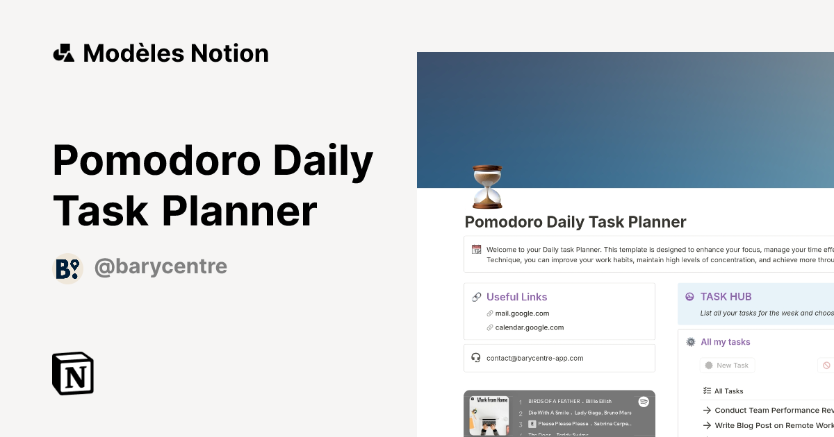 Pomodoro Daily Task Planner | Modèle créé par Barycentre | Marketplace ...