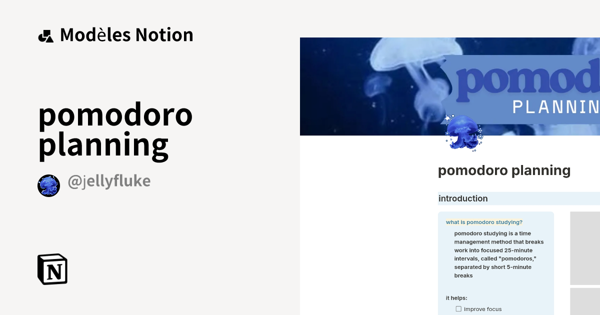 Modèle pomodoro planning | Marketplace Notion
