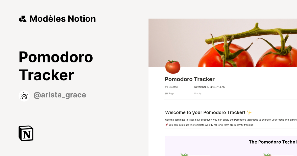 Modèle Pomodoro Tracker | Marketplace Notion