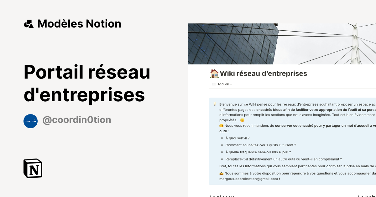 Modèle Portail réseau d'entreprises | Marketplace Notion