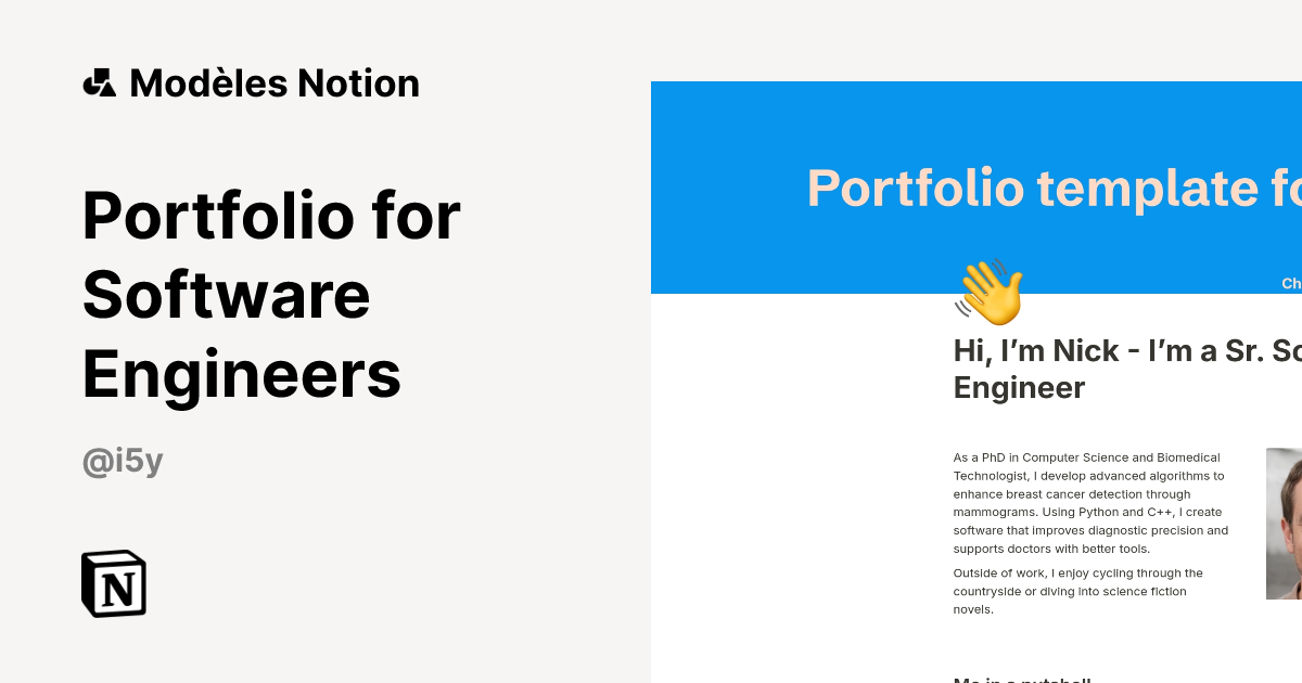 Modèle Portfolio for Software Engineers | Marketplace Notion