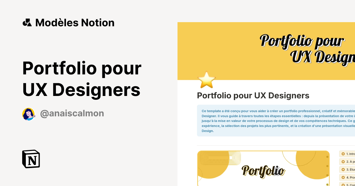 Modèle Portfolio pour UX Designers | Marketplace Notion