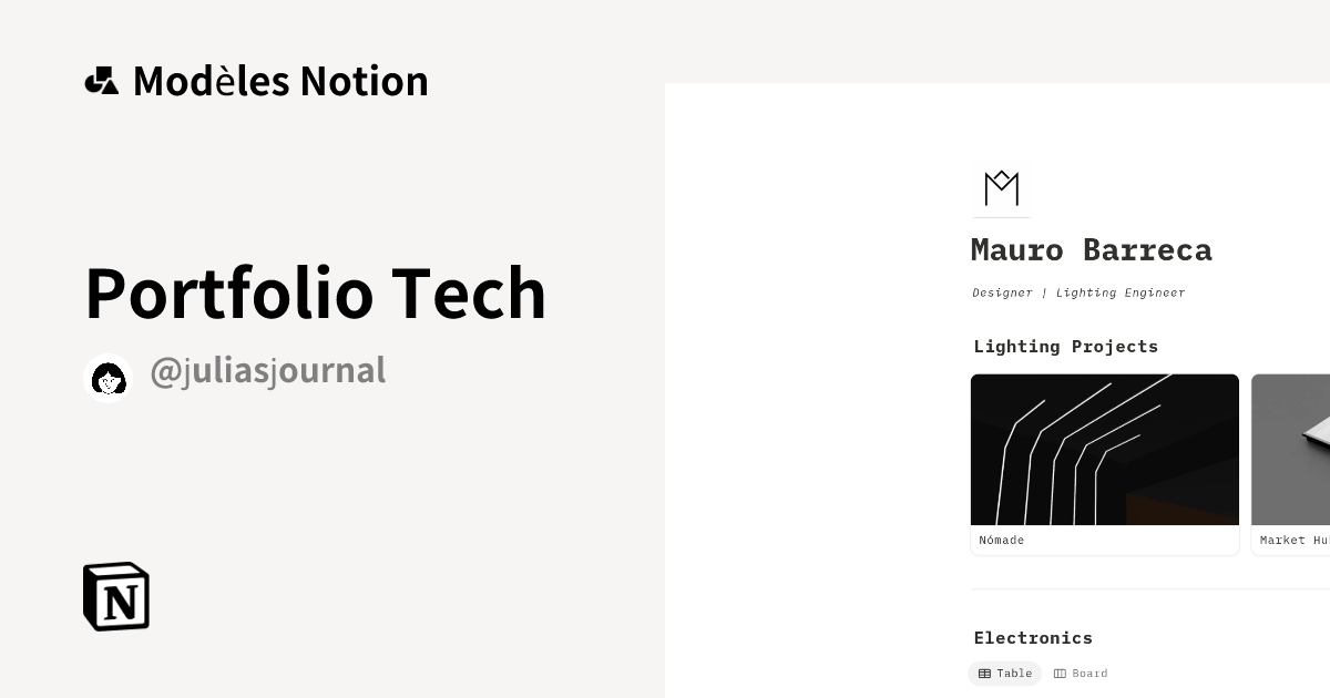 Portfolio Tech | Modèle créé par Julias journal | Marketplace Notion