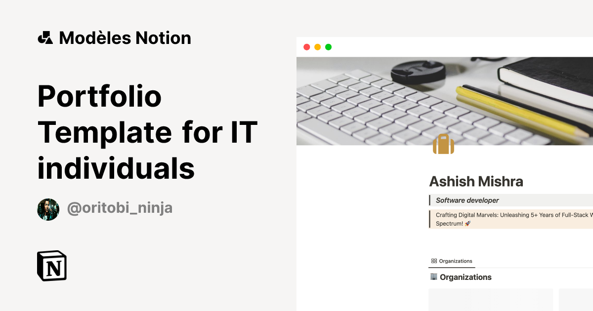 Modèle Portfolio Template for IT individuals | Marketplace Notion