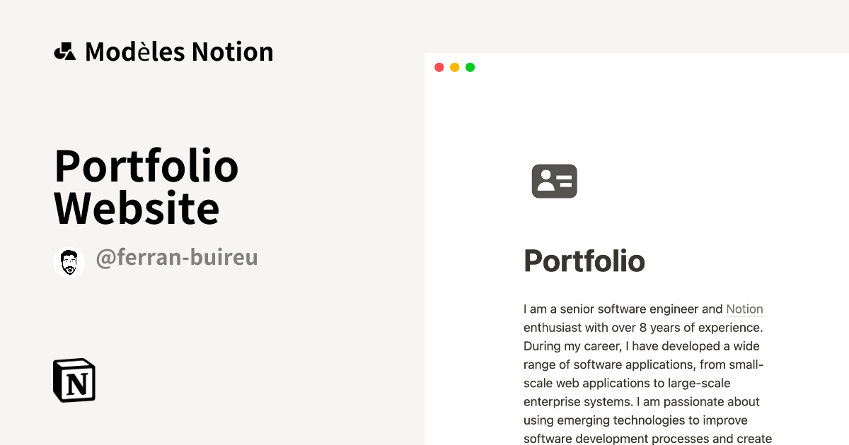 Modèle Portfolio Website | Marketplace Notion